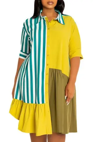 BUXOM COUTURE Mixed Print Shirtdress