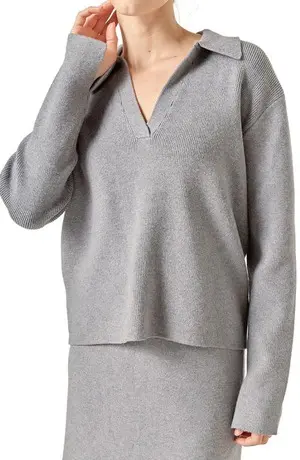 English Factory Oversize Johnny Collar Sweater - Grey