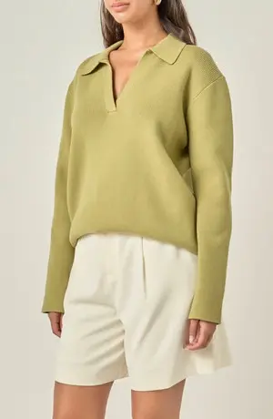 English Factory Oversize Johnny Collar Sweater - Sage