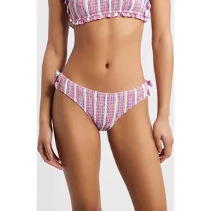 DAMSON MADDER Stripe Smocked Bow Bikini Bottom - Pink