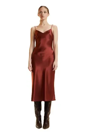 Cynthia Rowley Satin Slip Midi Dress - Rust