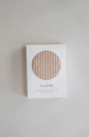 MUSHIE Extrasoft Cotton Muslin Crib Sheet - Natural Stripe