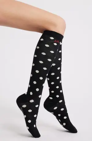 DAMSON MADDER Polka Dot Organic Cotton Blend Knee High Socks - Black