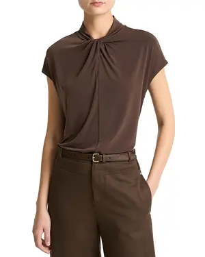 Vince Twist Neck Cap Sleeve Top - Dark Bark