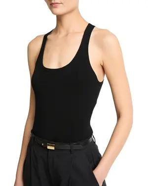 Vince Stretch Scoop Neck Tank Top - Black