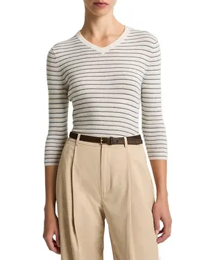 Vince Striped High V-neck Top