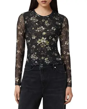 ALLSAINTS Ellie Mesh Top - Vine Black