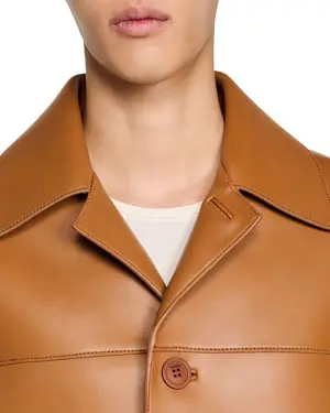 Sandro Philip Lambskin Leather Jacket - Camel