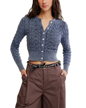 Free People Pointelle Knit Cardigan - Navy