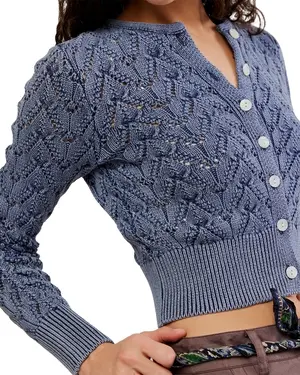 Free People Pointelle Knit Cardigan - Navy