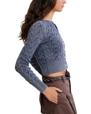 Free People Pointelle Knit Cardigan - Navy
