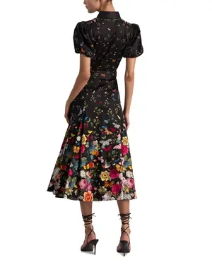 Alice + Olivia Henrietta Floral Print Midi Dress - Solar Strength Black