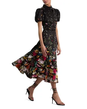 Alice + Olivia Henrietta Floral Print Midi Dress - Solar Strength Black