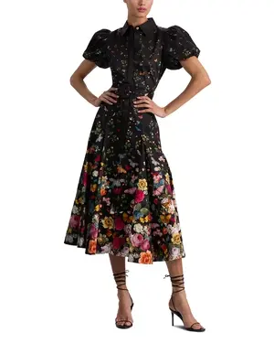 Alice + Olivia Henrietta Floral Print Midi Dress - Solar Strength Black