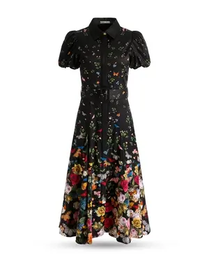 Alice + Olivia Henrietta Floral Print Midi Dress - Solar Strength Black
