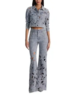 Alice + Olivia Embroidered Denim Cropped Jacket - Rockstar Blue