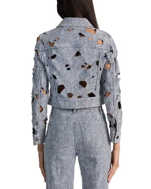 Alice + Olivia Embroidered Denim Cropped Jacket - Rockstar Blue