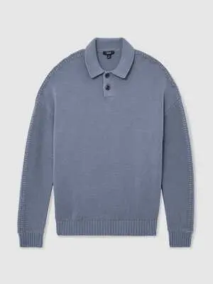 REISS Elm Wool-blend Polo Jumper - Airforce Blue