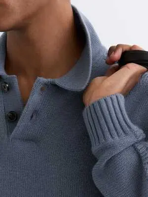 REISS Elm Wool-blend Polo Jumper - Airforce Blue