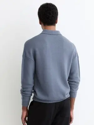 REISS Elm Wool-blend Polo Jumper - Airforce Blue