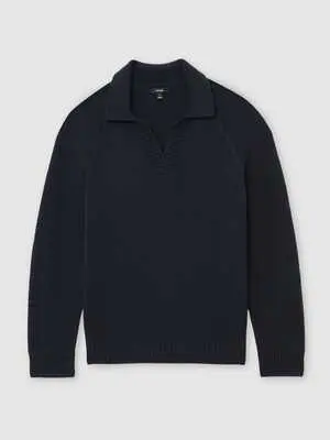 REISS Longford Wool-blend Open-collar Jumper - Navy