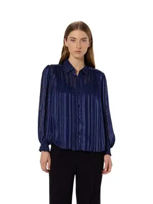 Gerard Darel Annick Sheer Lurex Stripe Blouse