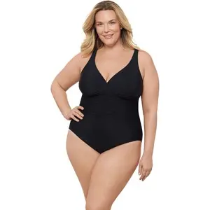 AQUA GREEN V-neck Full Coverage One-piece Swimsuit - Black
