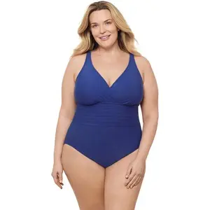 AQUA GREEN V-neck Full Coverage One-piece Swimsuit - Cerulean