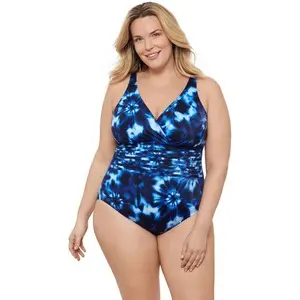 AQUA GREEN V-neck Full Coverage One-piece Swimsuit - Chic Tie Dye