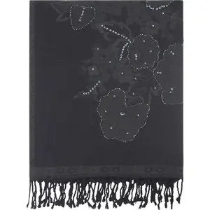 Gerard Darel Rosetta Sequin Embroidered Floral Scarf - Black