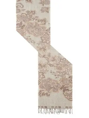 Gerard Darel Rosetta Sequin Embroidered Floral Scarf - Sand