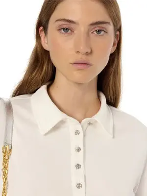 Gerard Darel Hania Rhinestone Button Polo Shirt