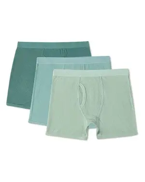 MEMOI 3 Pair Ribbed Modal Boxer Briefs - Green Multi