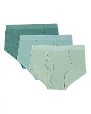MEMOI 3 Pair Ribbed Tag-free Briefs - Green Multi