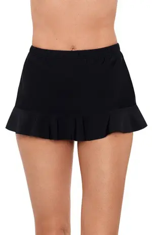 AQUA GREEN High Waist Ruffle Skirt Swimsuit Bottom - Black