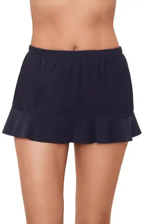 AQUA GREEN High Waist Ruffle Skirt Swimsuit Bottom - True Navy