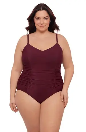 AQUA GREEN Princess Seam V-neck One-piece Swimsuit - Currant