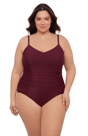 AQUA GREEN Princess Seam V-neck Side Shirred Adjustable One-piece Swimsuit - Currant