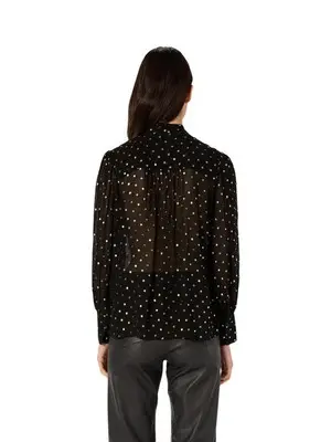 Gerard Darel Andree Sheer Metallic Polka Dot Blouse
