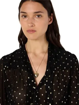 Gerard Darel Andree Sheer Metallic Polka Dot Blouse
