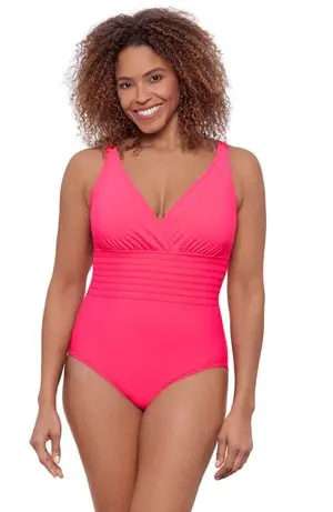 AQUA GREEN Full Coverage Surplice V-neck One-piece Swimsuit With Trim - Rose Quartz