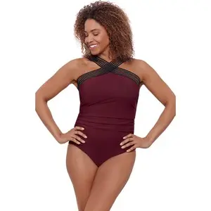 AQUA GREEN High Neck Novelty Trim One-piece Swimsuit - Currant