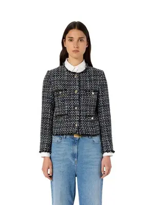 Gerard Darel Naya Cropped Tweed Bouclé Jacket - Indigo
