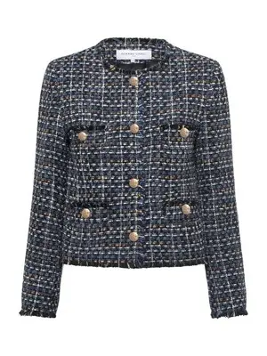 Gerard Darel Naya Cropped Tweed Bouclé Jacket With Metallic Lurex