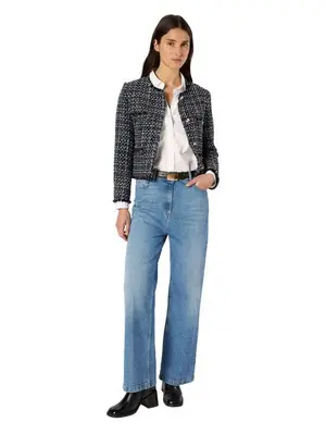Gerard Darel Naya Cropped Tweed Bouclé Jacket With Metallic Lurex