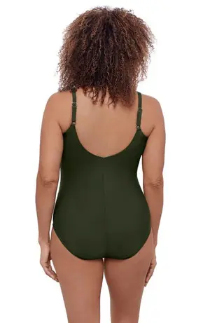 AQUA GREEN Princess Seam V-neck Side Shirred Adjustable One-piece Swimsuit - Malachite