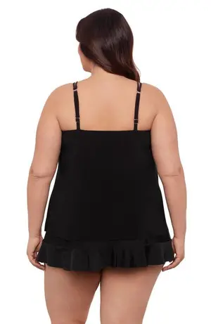 AQUA GREEN Keyhole High Neck Tankini Swimsuit Top - Black