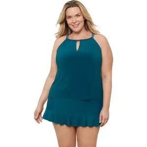 AQUA GREEN Keyhole High Neck Tankini Swimsuit Top - Lagoon