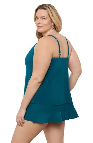 AQUA GREEN Keyhole High Neck Tankini Swimsuit Top - Lagoon