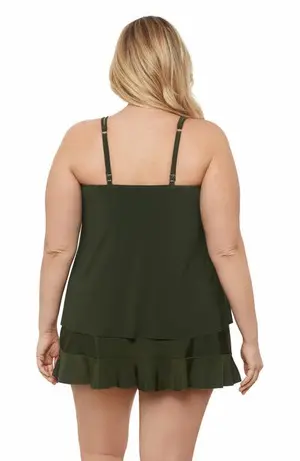 AQUA GREEN Keyhole High Neck Tankini Swimsuit Top - Malachite